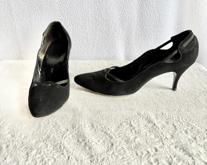 Vintage 1960s De Angelo Black Suede Cut Out Strappy Stiletto Heels ...