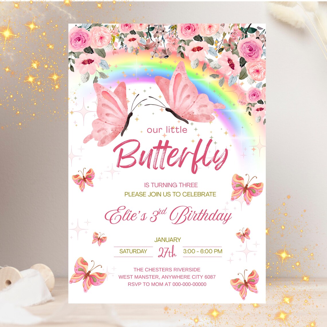 EDITABLE Butterfly Themed Template, Butterfly Invitation Card, Instant ...
