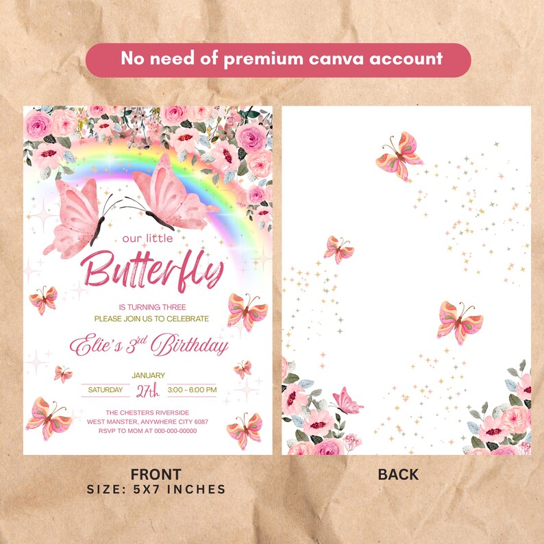 EDITABLE Butterfly Themed Template, Butterfly Invitation Card, Instant ...