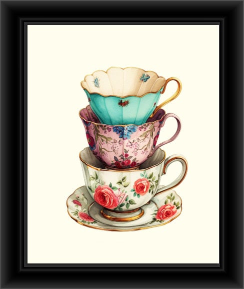 Teacup Art Prints, Prints for Kitchen, Tea Theme Prints, Tea Party ...