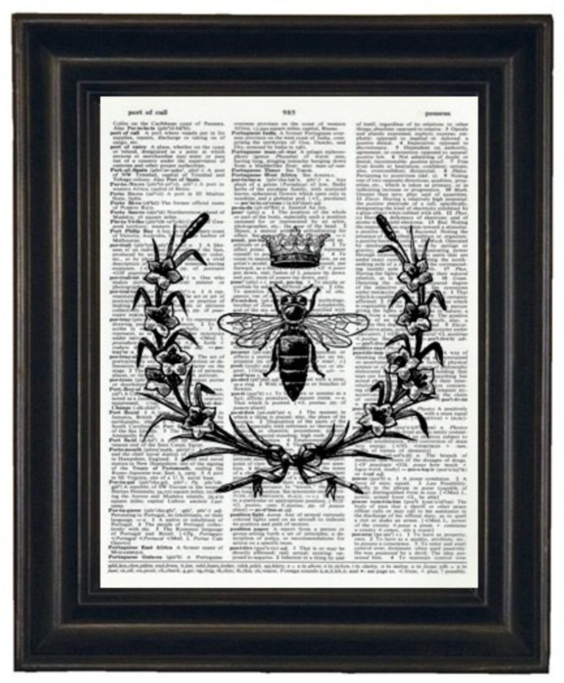 Bee Dictionary Art Book Page Print Upcycled Dictionary Art - Etsy
