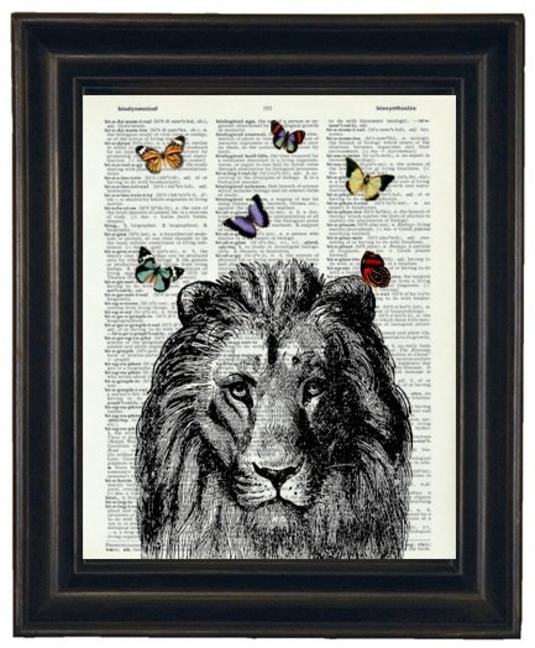 Lion Dictionary Art Print Lion and Butterflies Print Dictionary Art ...