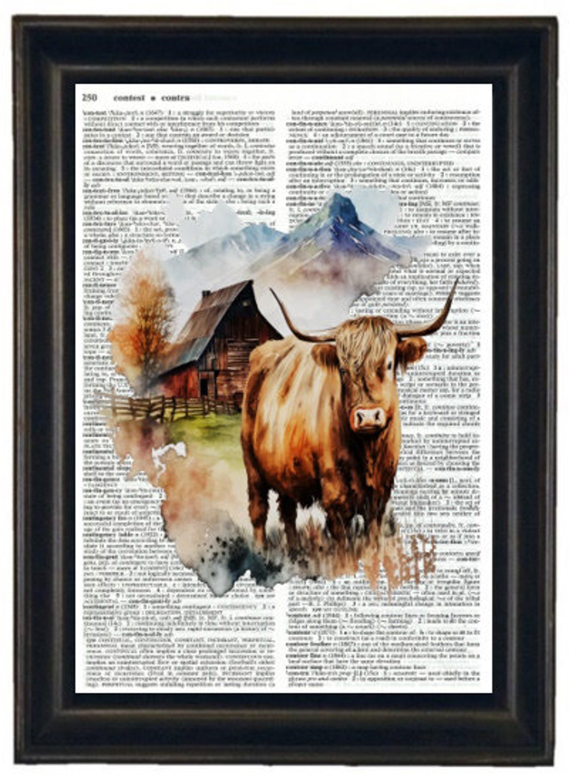 Dictionary Prints, Highland Cow Dictionary Prints, Highland Cow Wall ...
