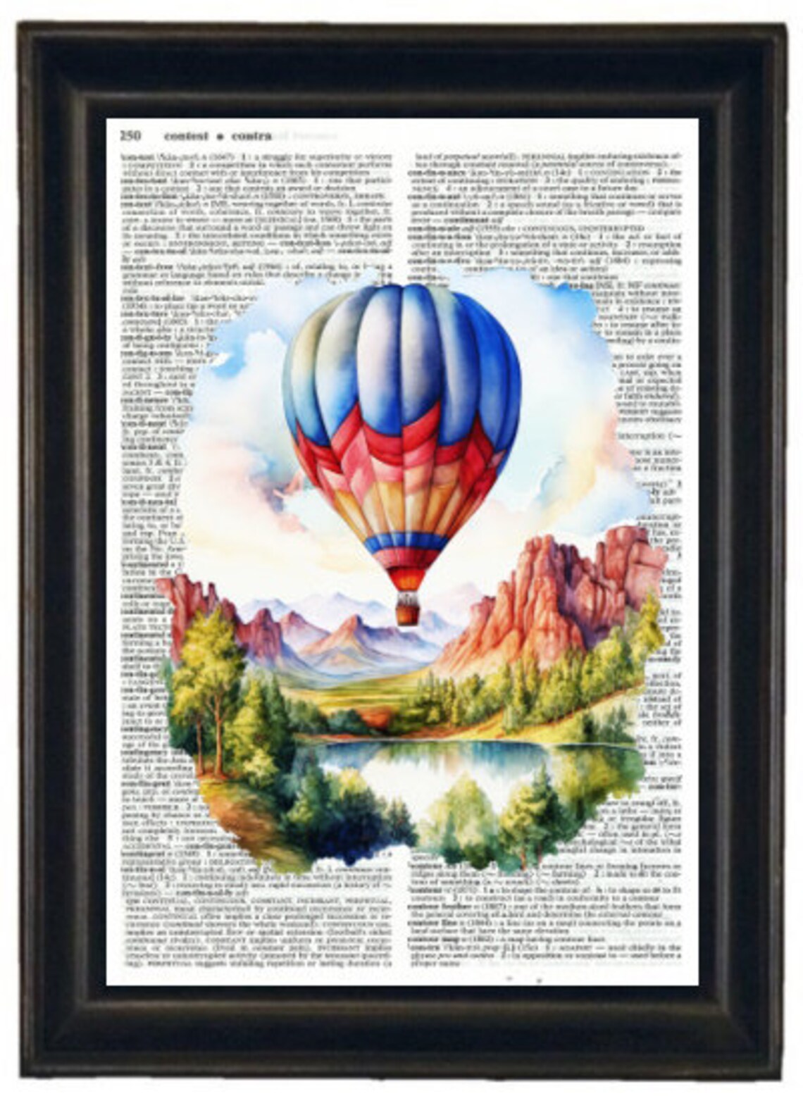 Dictionary Prints, Hot Air Balloon Prints, Landscape Prints, Set of 6 ...