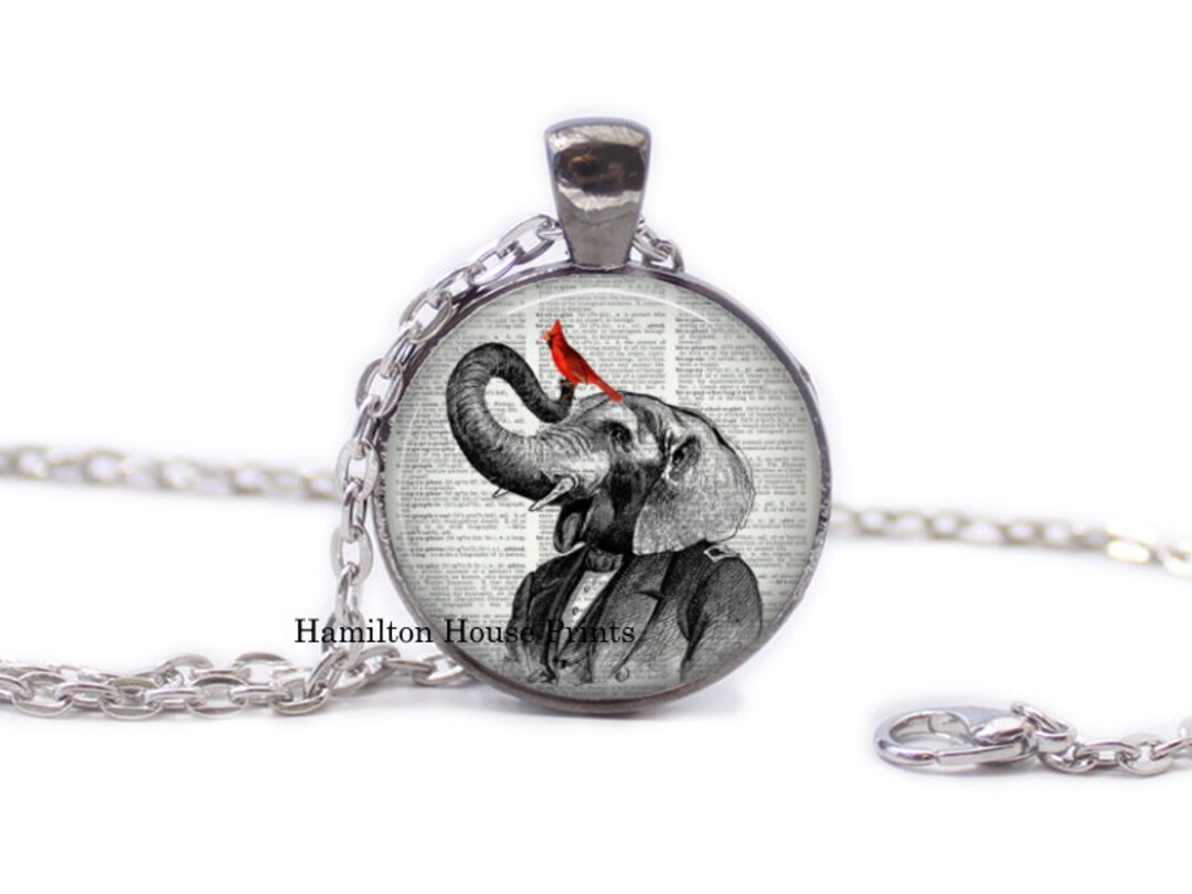 Elephant Necklace Elephant With Cardinal Hamilton House - Etsy