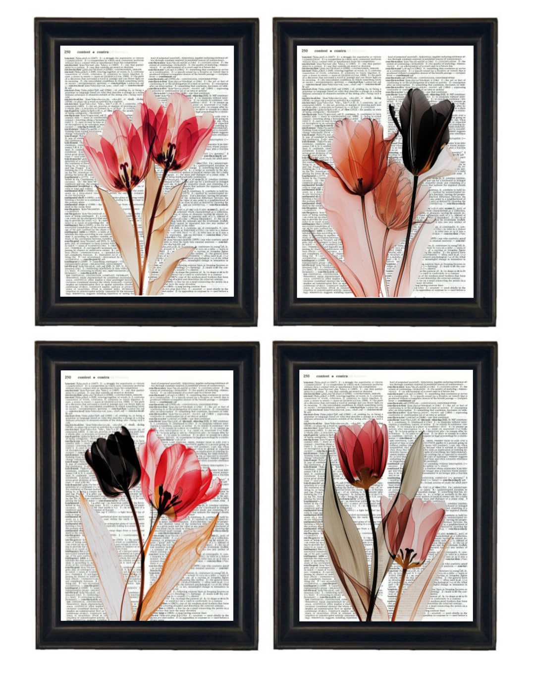 Tulip Themed Prints, Tulip Art Prints, Set of 4 Tulip Prints ...