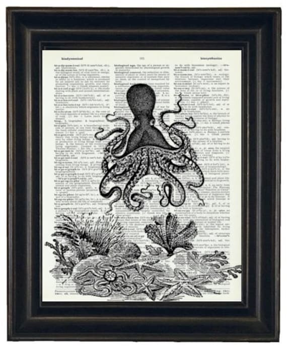 Octopus Art Sea Life Art Print Ocean Art Print Dictionary | Etsy