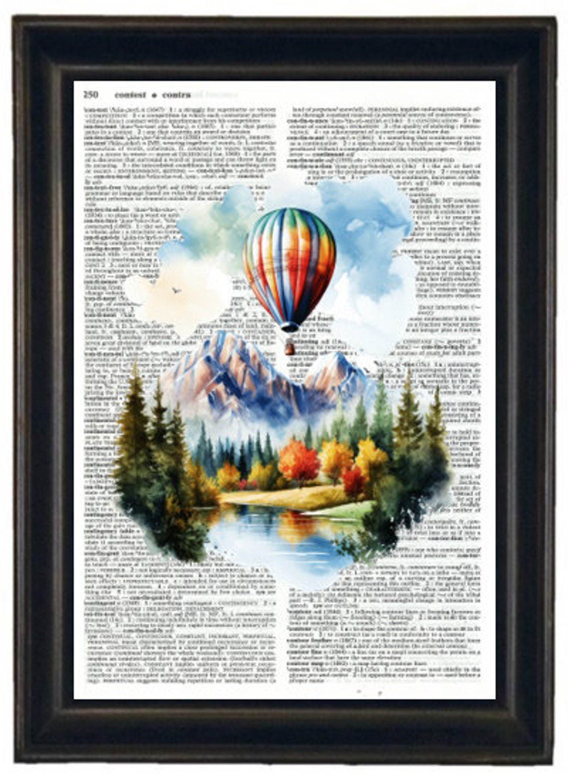 Dictionary Prints, Hot Air Balloon Prints, Landscape Prints, Set of 6 ...