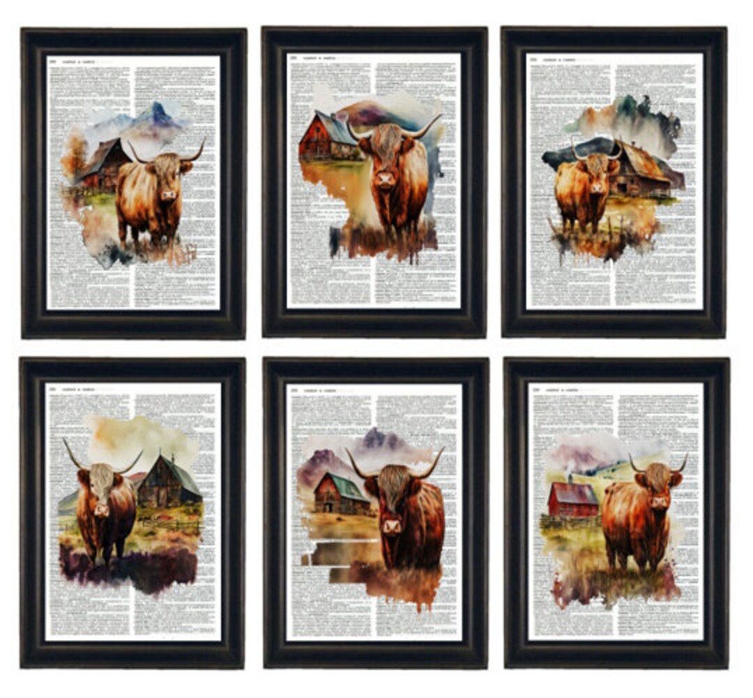 Dictionary Prints, Highland Cow Dictionary Prints, Highland Cow Wall ...