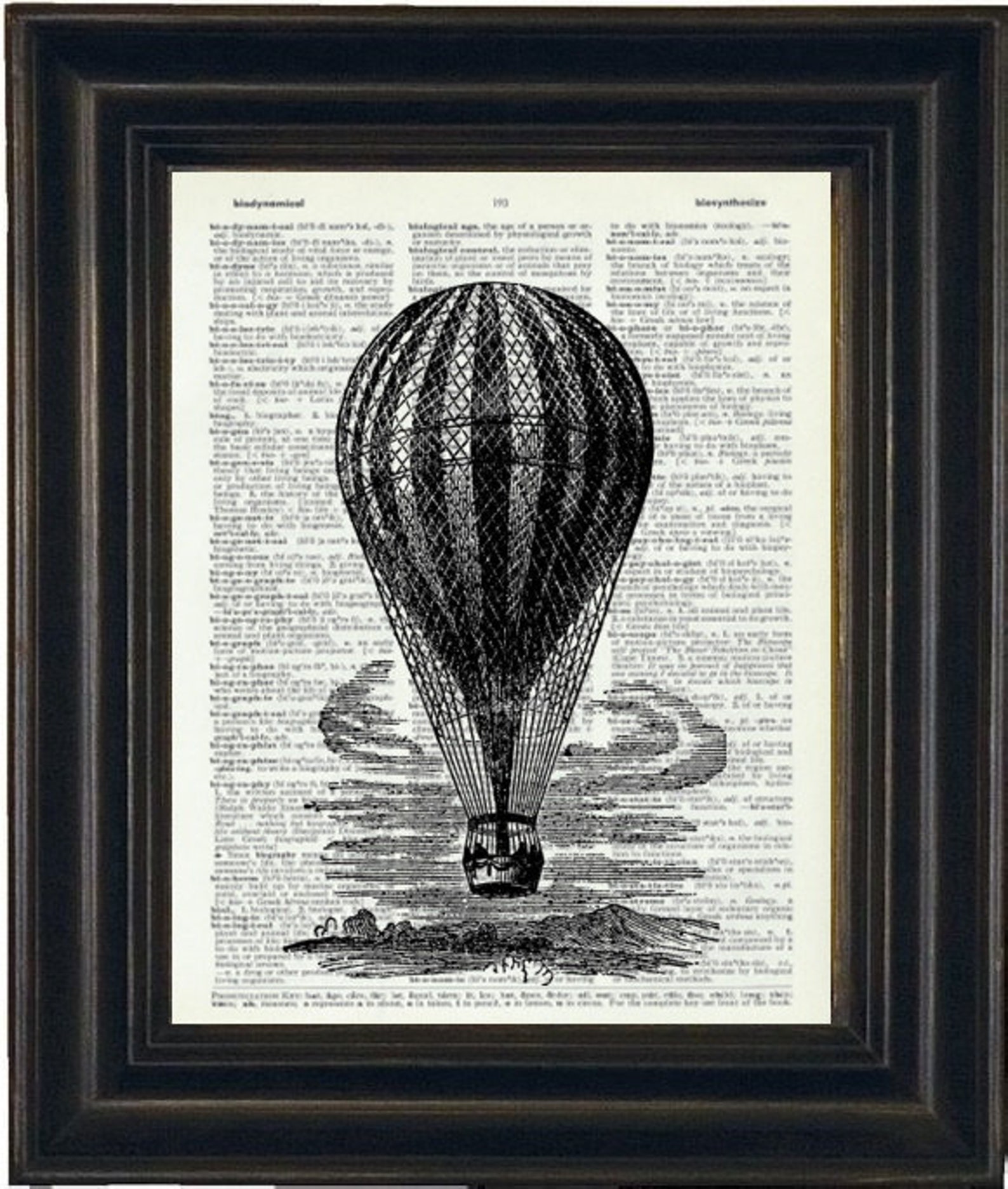 Balloon Art Print, Dictionary Art Print Hot Air Balloon With Landscape ...