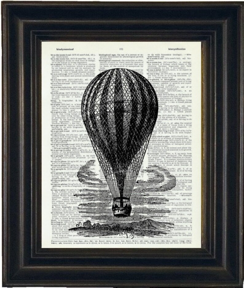 Balloon Art Print, Dictionary Art Print Hot Air Balloon With Landscape ...