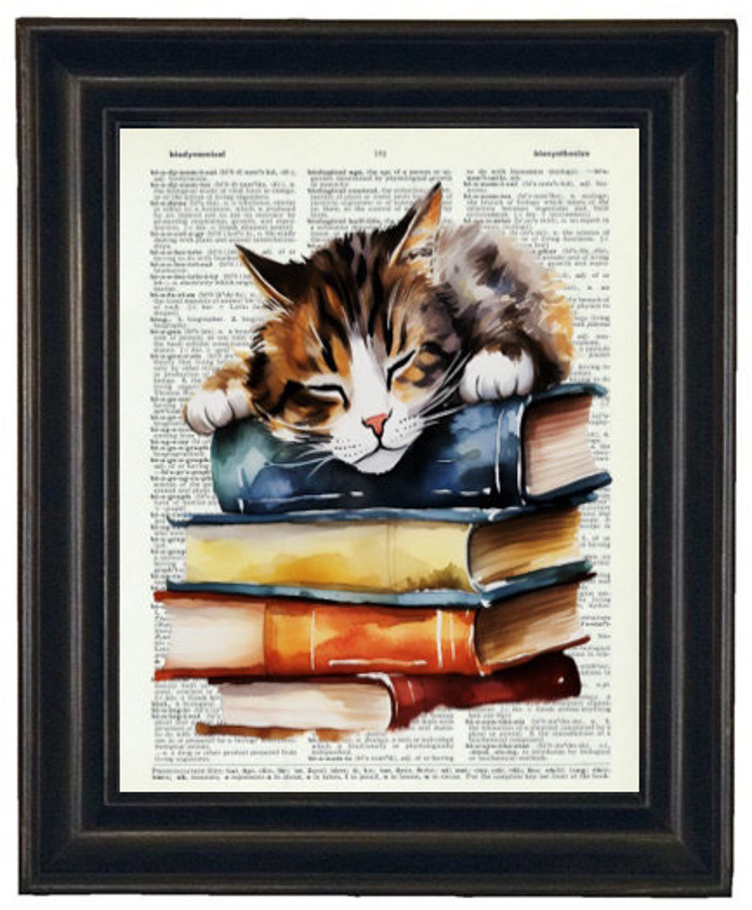 Cat Dictionary Print, Cat With Books Print, Bookworm Prints, Literary ...