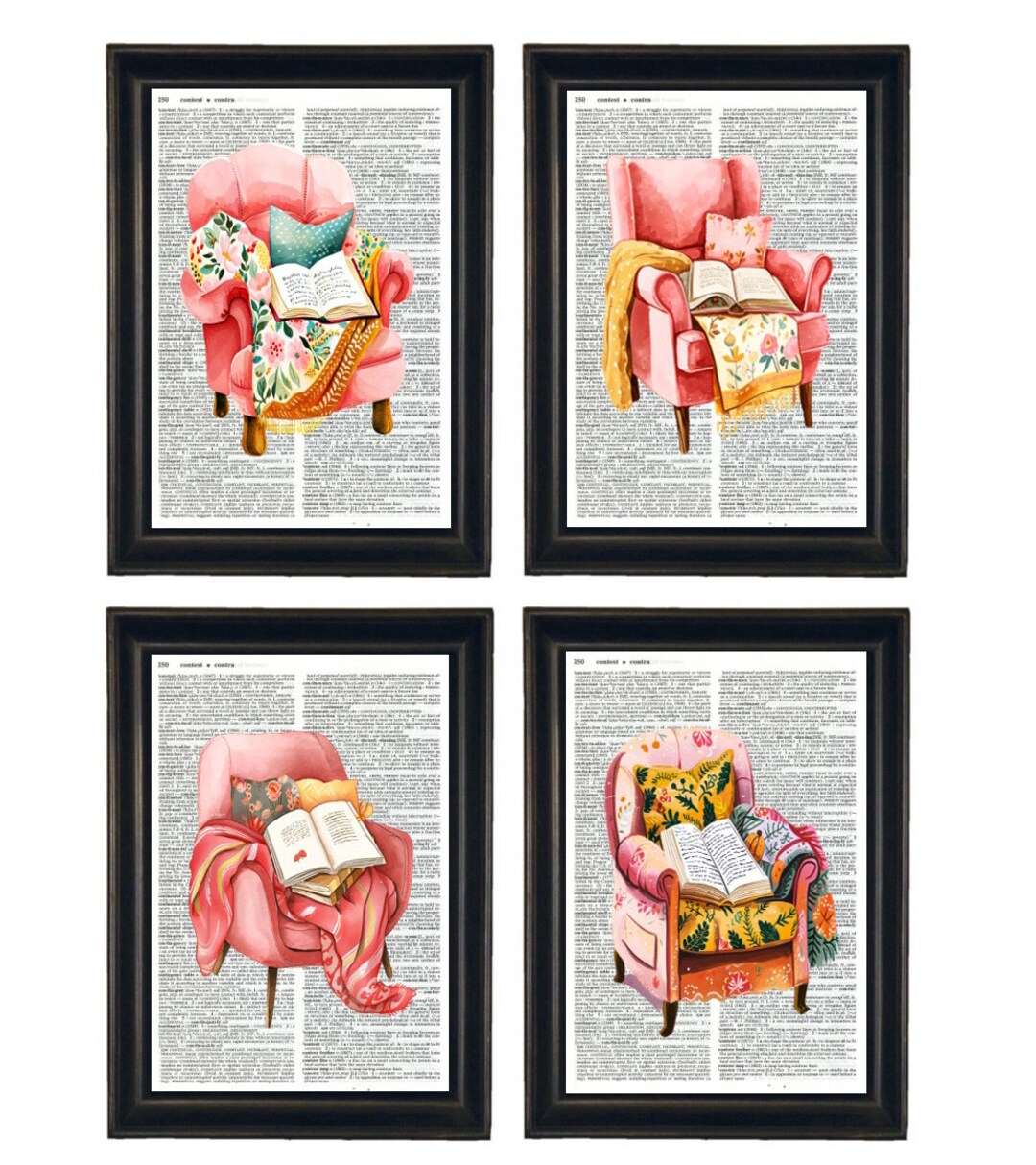 Dictionary Prints, Furniture Art Prints, Pink Dictionary Artwork, Chair ...