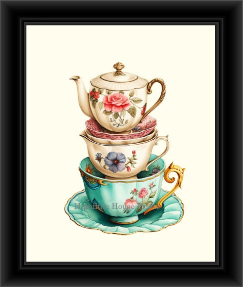 Teacup Art Prints, Prints for Kitchen, Tea Theme Prints, Tea Party ...