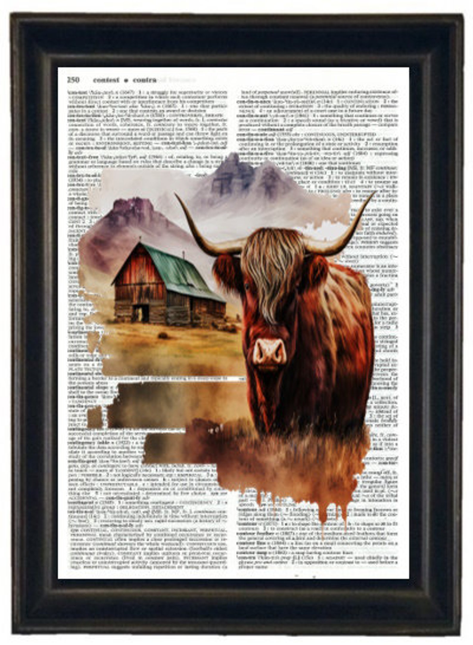 Dictionary Prints, Highland Cow Dictionary Prints, Highland Cow Wall ...