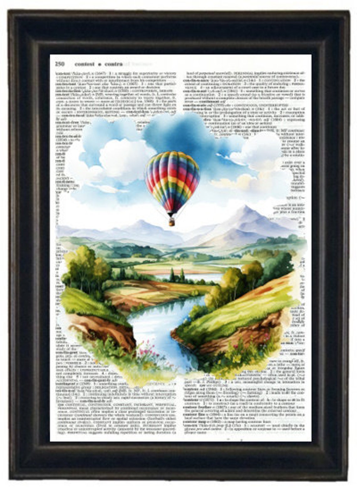 Dictionary Prints, Hot Air Balloon Prints, Landscape Prints, Set of 6 ...