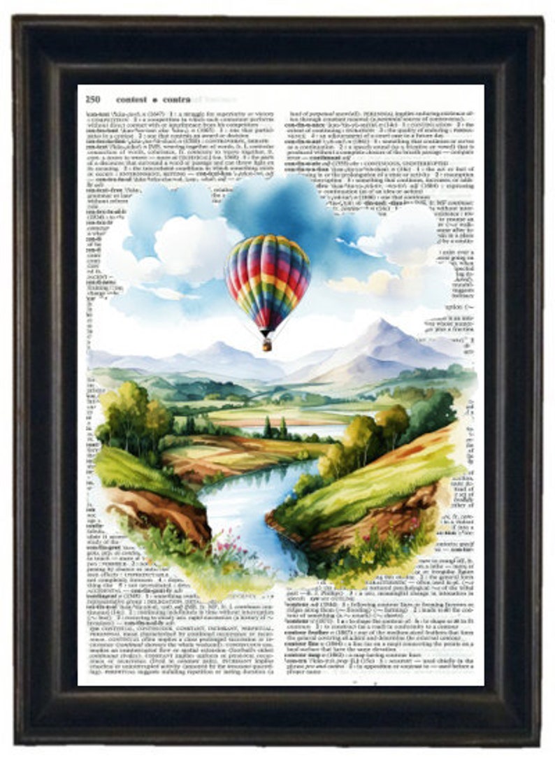 Dictionary Prints, Hot Air Balloon Prints, Landscape Prints, Set of 6 ...