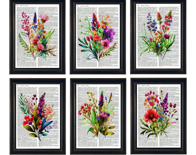 Dictionary Prints, Set of Flowers Prints, Flower Prints, Botanical ...