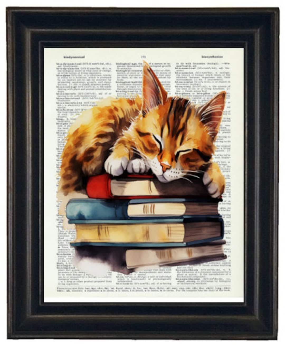 Cat Dictionary Print, Cat With Books Print, Bookworm Prints, Literary ...