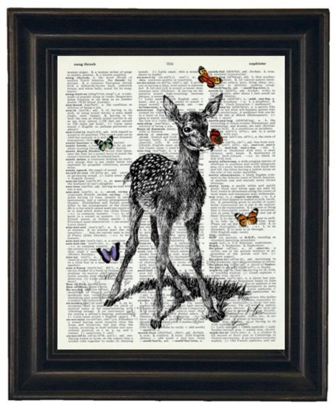Baby Deer Dictionary Art Print Fawn and Butterflies Print Dictionary ...