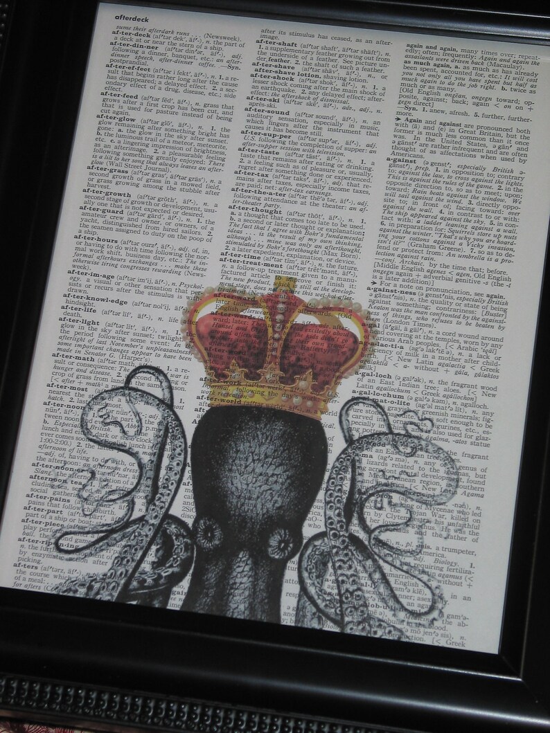 OCTOPUS Print Octopus With Crown Print Dictionary Art Print Octopus Art ...