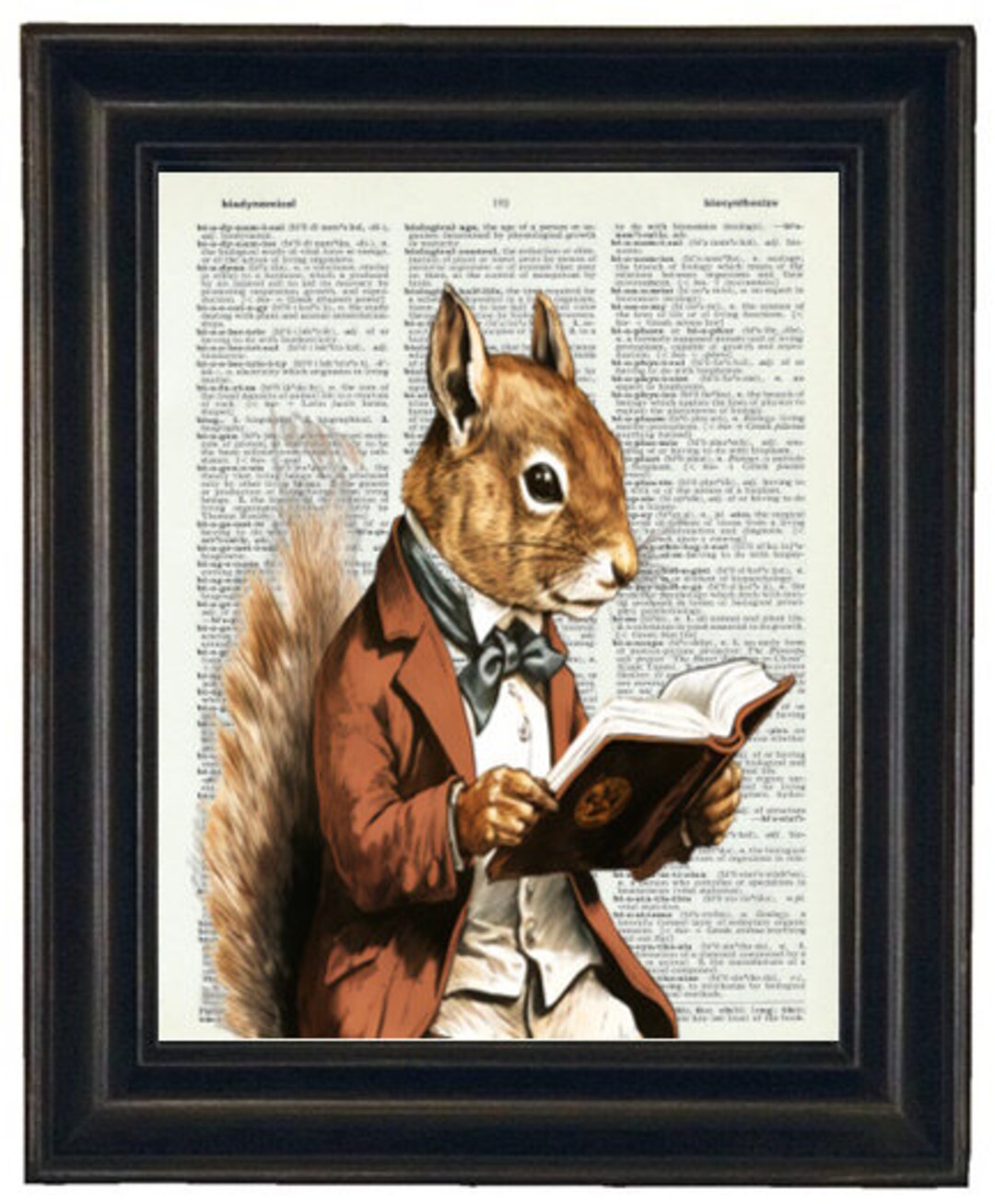 Squirrel Reading Print, Reading Art, Dictionary Prints, Squirrel ...