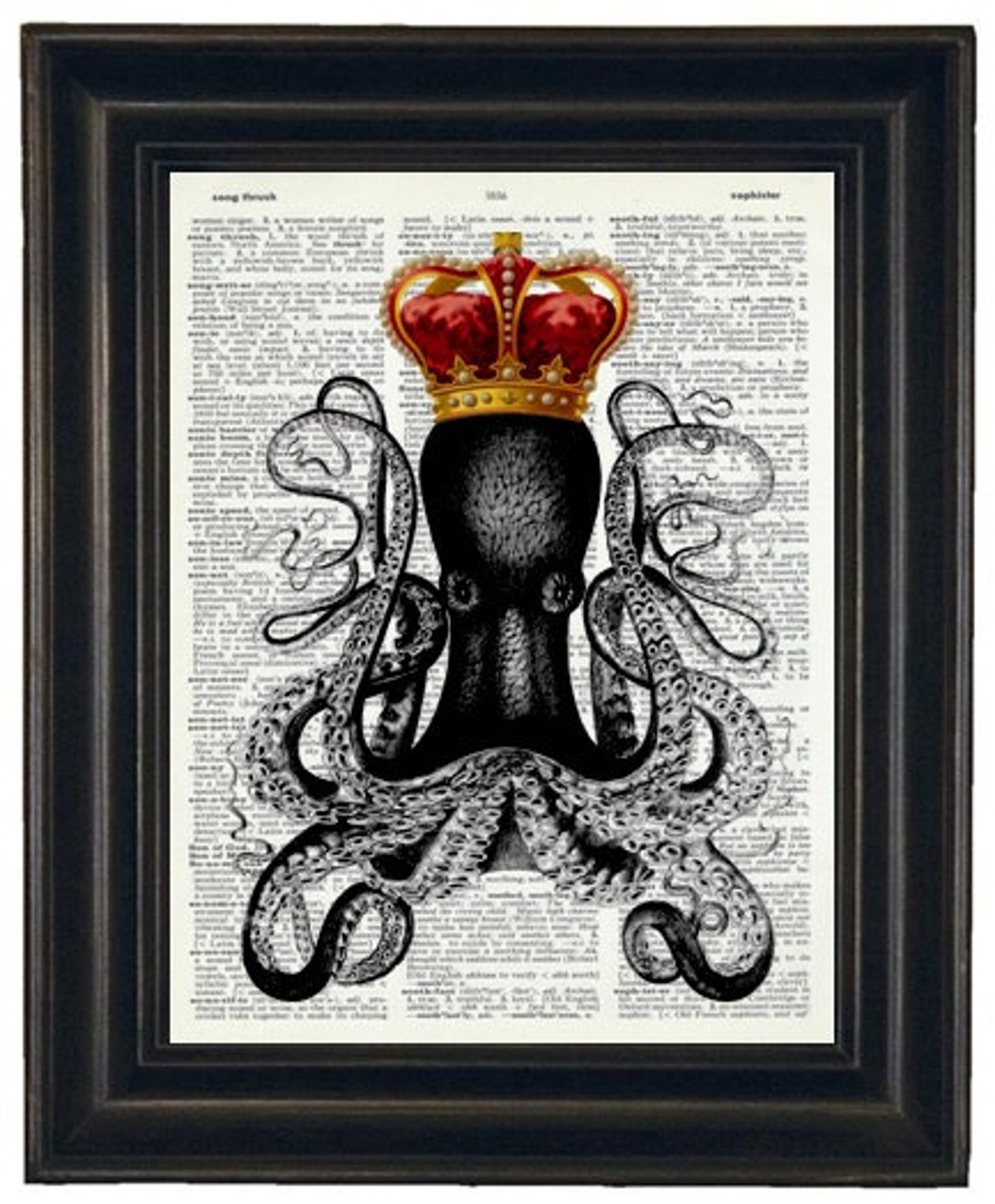 OCTOPUS Print Octopus With Crown Print Dictionary Art Print Octopus Art ...