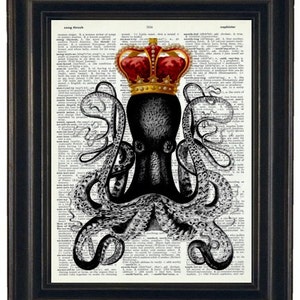 OCTOPUS Print Octopus With Crown Print Dictionary Art Print Octopus Art ...