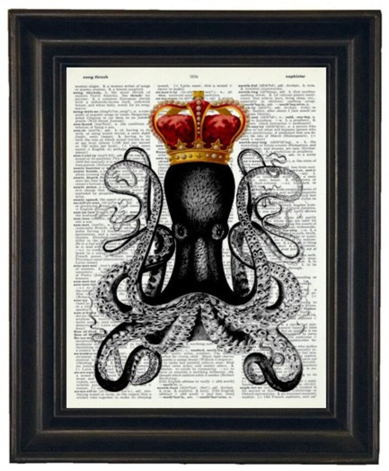 OCTOPUS Print Octopus With Crown Print Dictionary Art Print - Etsy