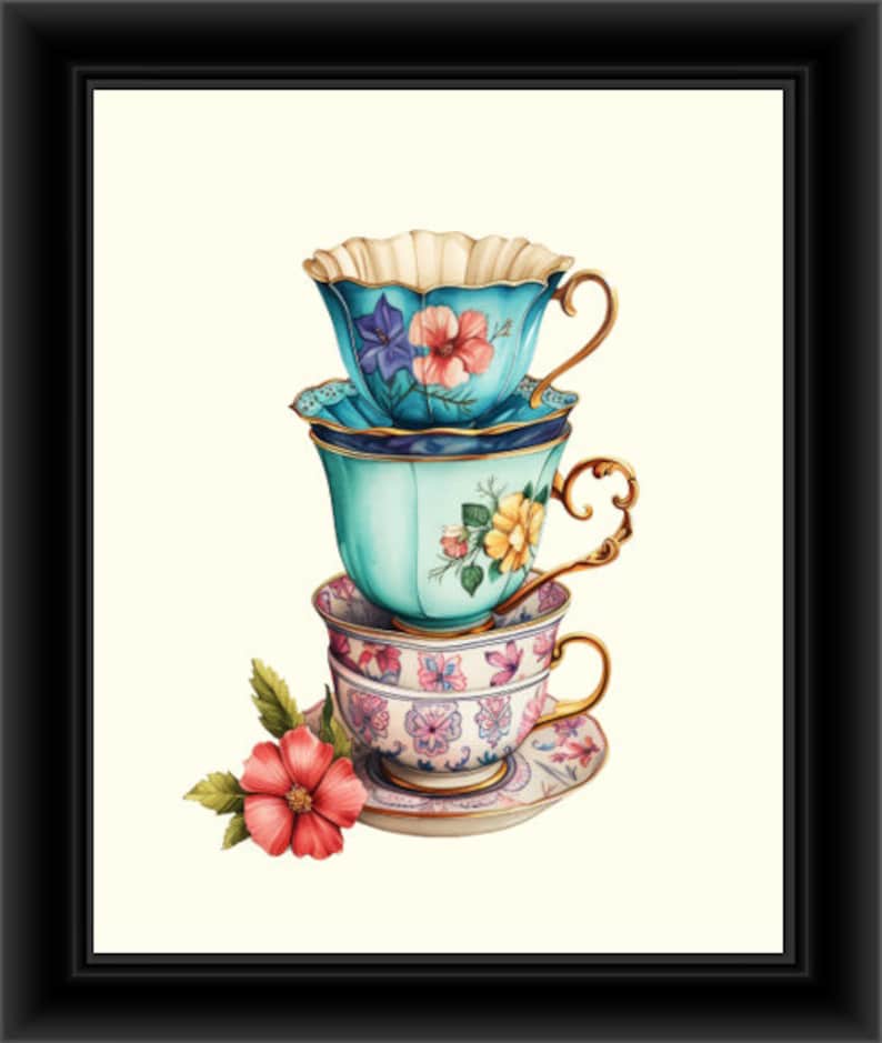 Teacup Art Prints, Prints for Kitchen, Tea Theme Prints, Tea Party ...