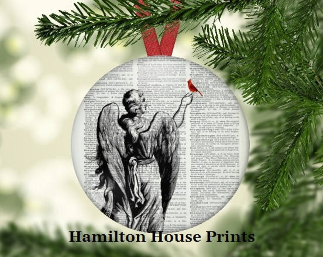 Angel and Cardinal Christmas Ornament HHP Original Art Cardinal Gift ...