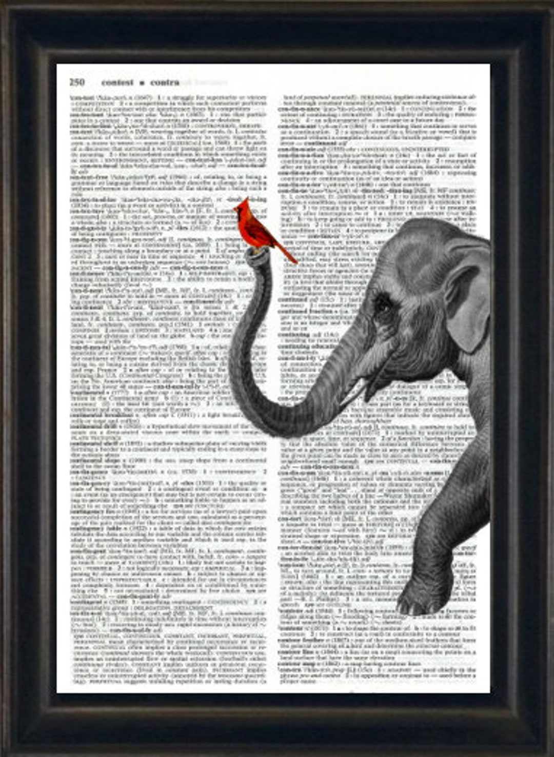 Elephant Print, Elephant Themed Print, Elephant and Cardinal Dictionary ...