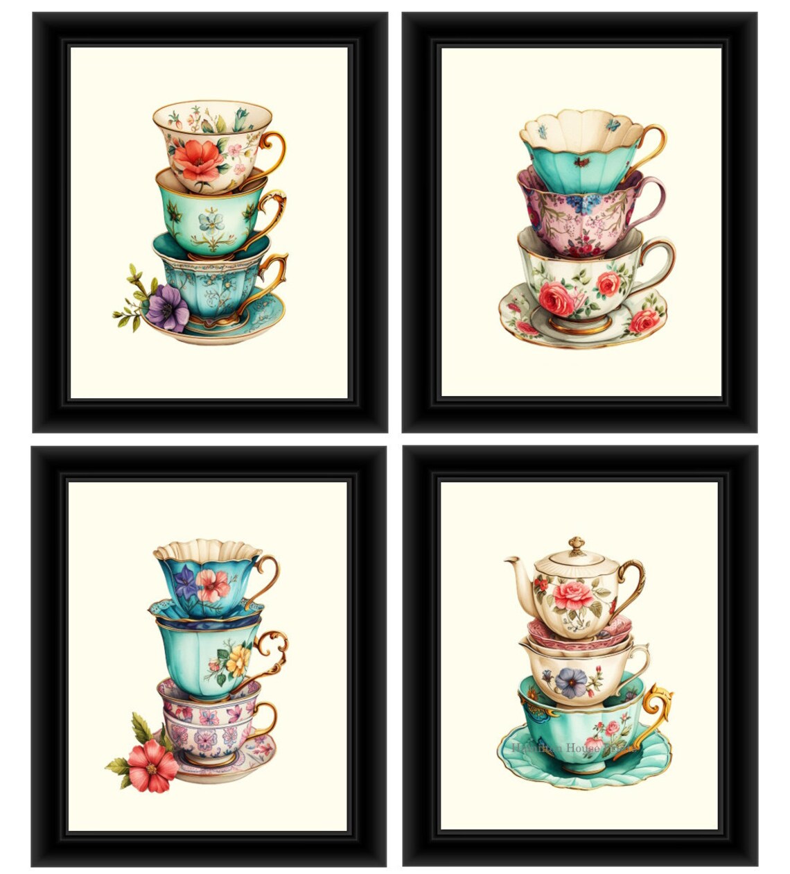 Teacup Art Prints, Prints for Kitchen, Tea Theme Prints, Tea Party ...