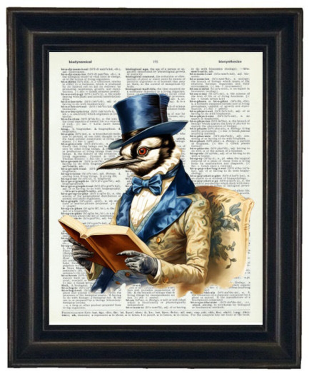 Bird Reading Print, Reading Art, Dictionary Prints, Bird Reading Wall ...