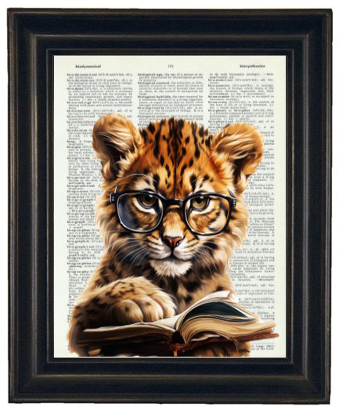 Tiger Reading Print, Reading Art, Dictionary Prints, Tiger Reading Wall ...