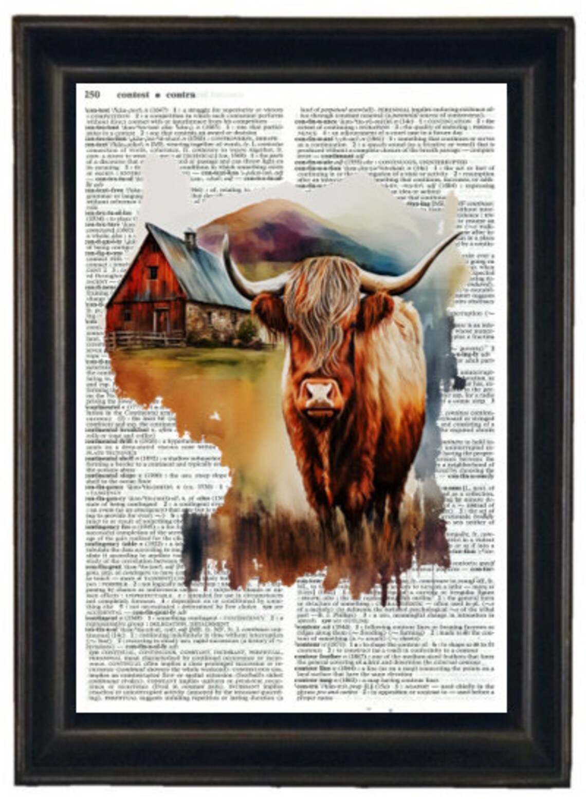 Dictionary Prints, Highland Cow Dictionary Prints, Highland Cow Wall ...