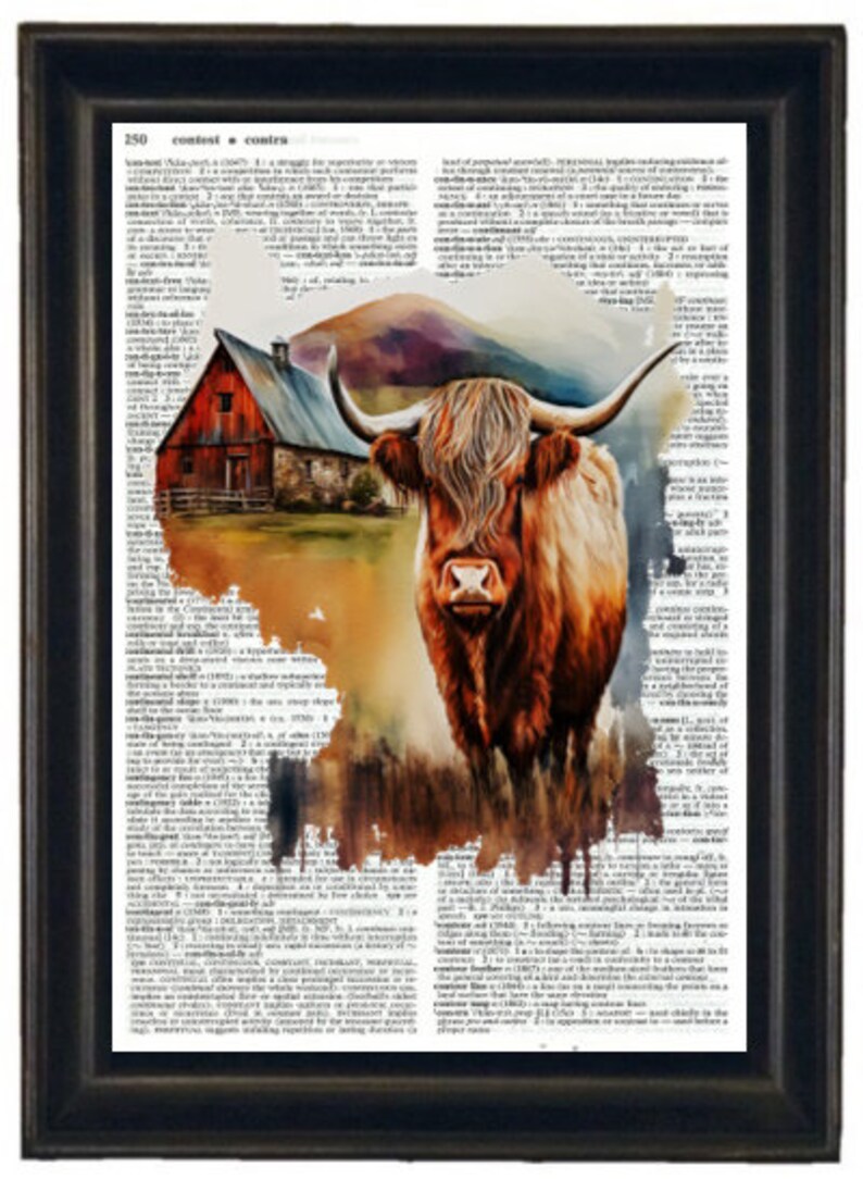 Dictionary Prints, Highland Cow Dictionary Prints, Highland Cow Wall ...