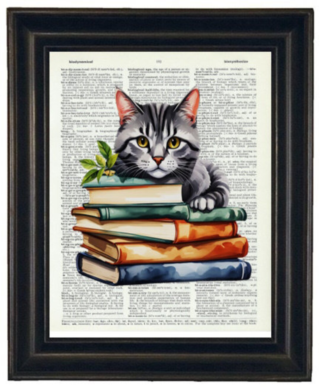 Cat Dictionary Print, Cat With Books Print, Bookworm Prints, Literary ...