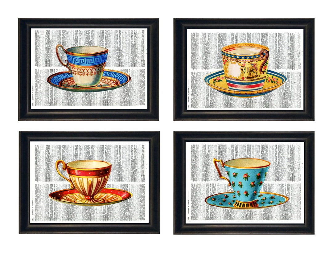 Teacup Themed Prints, Tea Art Prints, Set of Four Teacup Prints, Teacup ...