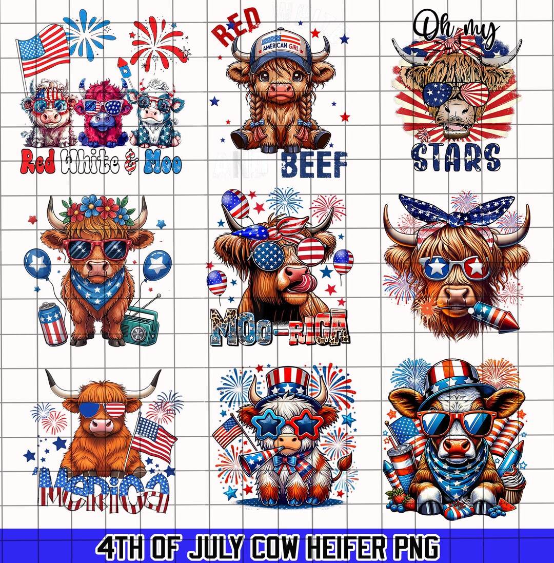 4th of July Cow Heifer Bundle Png, 4th of July Png, Independence Day ...