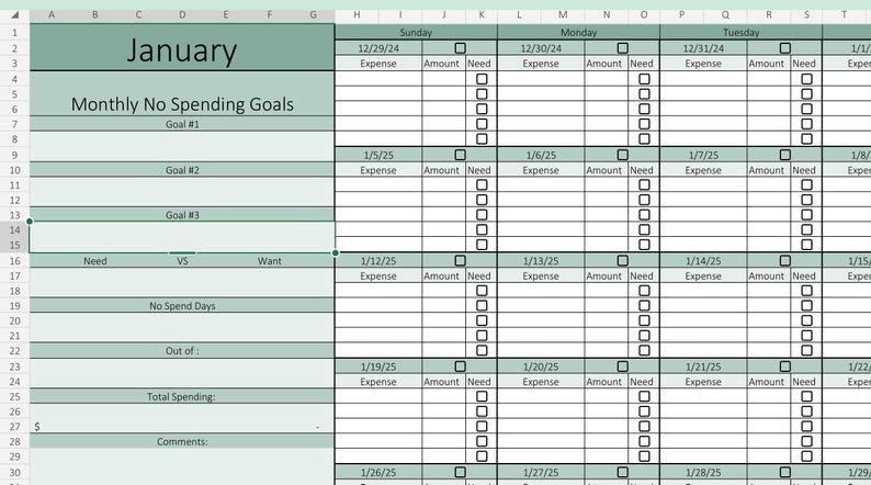 2025 Monthly No Spending Goal Tracker | Digital Excel Planner ...