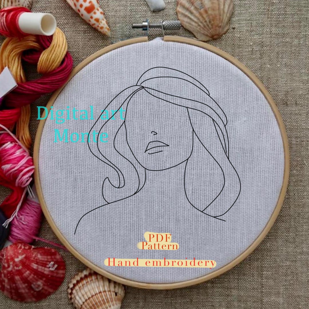 Embroidery PDF Woman Face With Long Hair Instant Download - Etsy