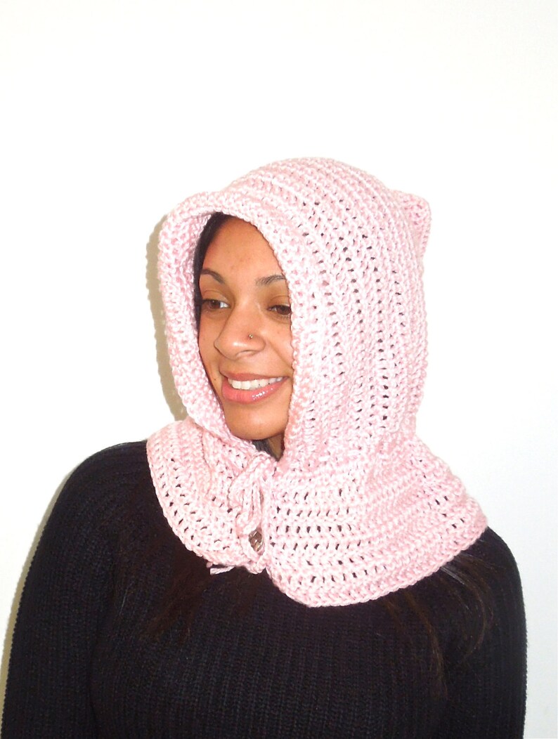 Crochet Pixie Hooded Hat Women Teen Hat Adult Pink Warm - Etsy