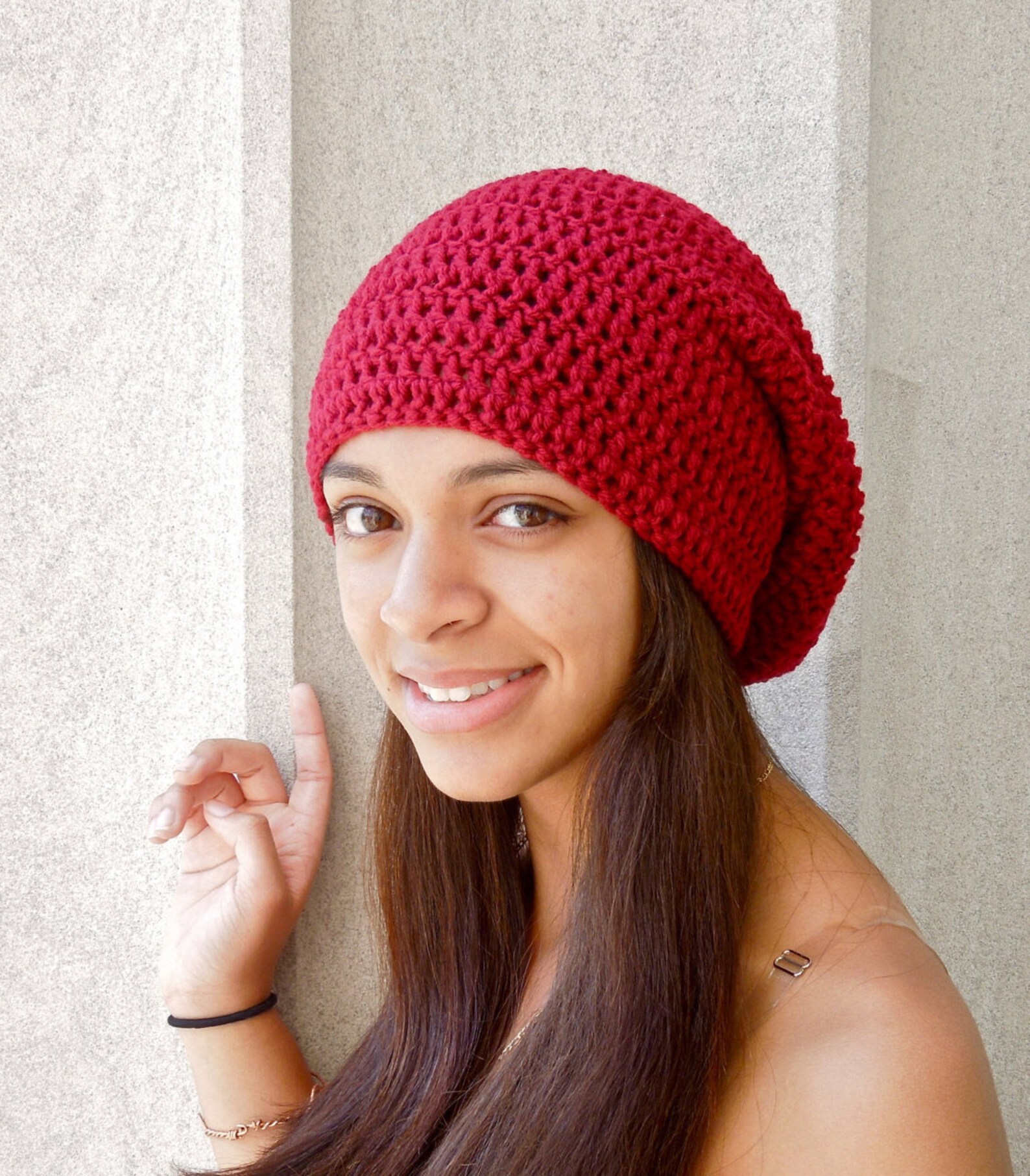 Slouchy Hat Crochet Women Teen Men Red Claret DK Cherry - Etsy