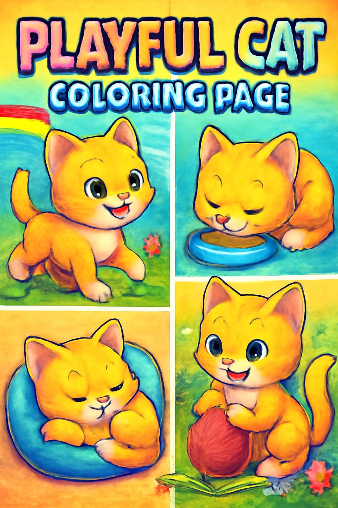 Cat Coloring Page – Playful Cat Coloring Picture – Quick Download - Etsy