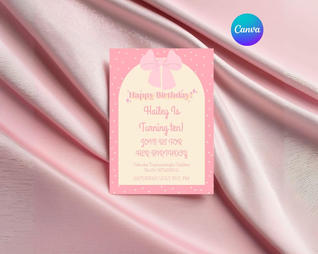 Editable Pink Ribbon Birthday Invitation Template,blush Pink Girl ...