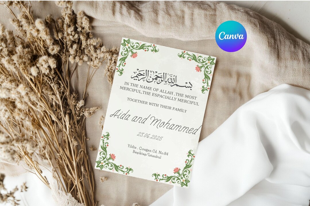 Islamic Wedding Invitation,editable Muslim Wedding Canva Template ...