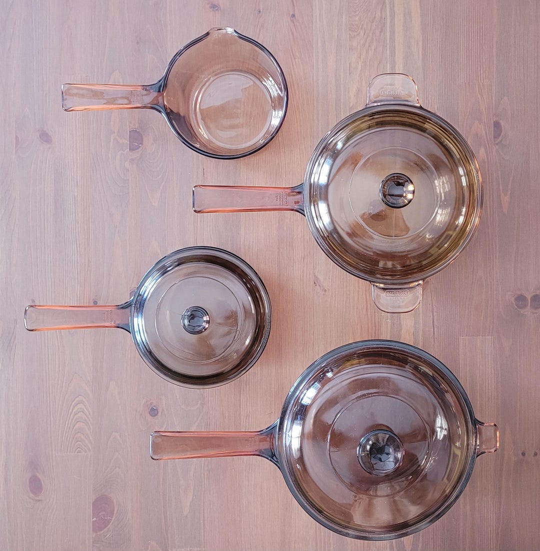 Vintage Corning Ware "vision" - Amber Glass Casseroles & Saucepan Set ...