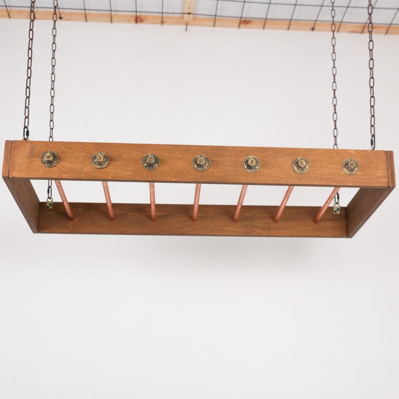 Farmhouse Pot Rack Ceiling Ladder Pot Rack Wood & Copper Hanging Pot ...