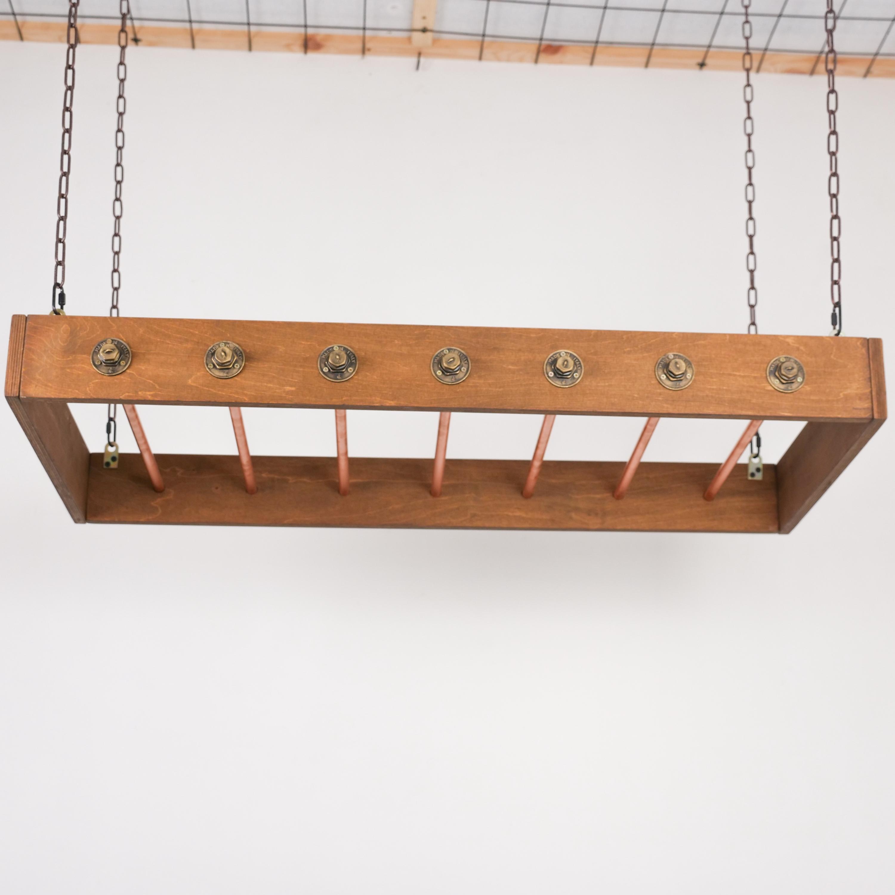 Farmhouse Pot Rack Ceiling Ladder Pot Rack Wood & Copper Hanging Pot ...